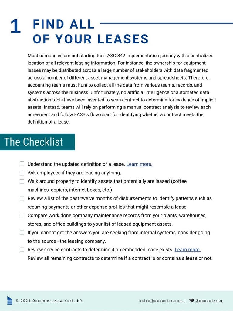 ASC 842 Implementation Checklist - Occupier
