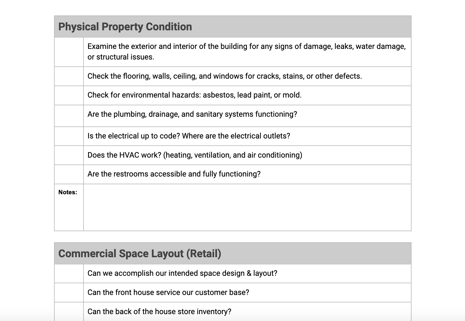 Site Survey Checklist - Occupier